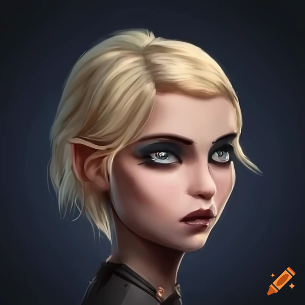 Blonde girl with black eyeliner in arcane animation style on Craiyon
