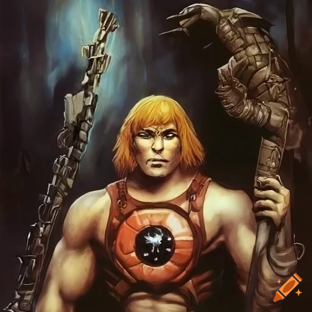 He-man and orko by luis royo on Craiyon