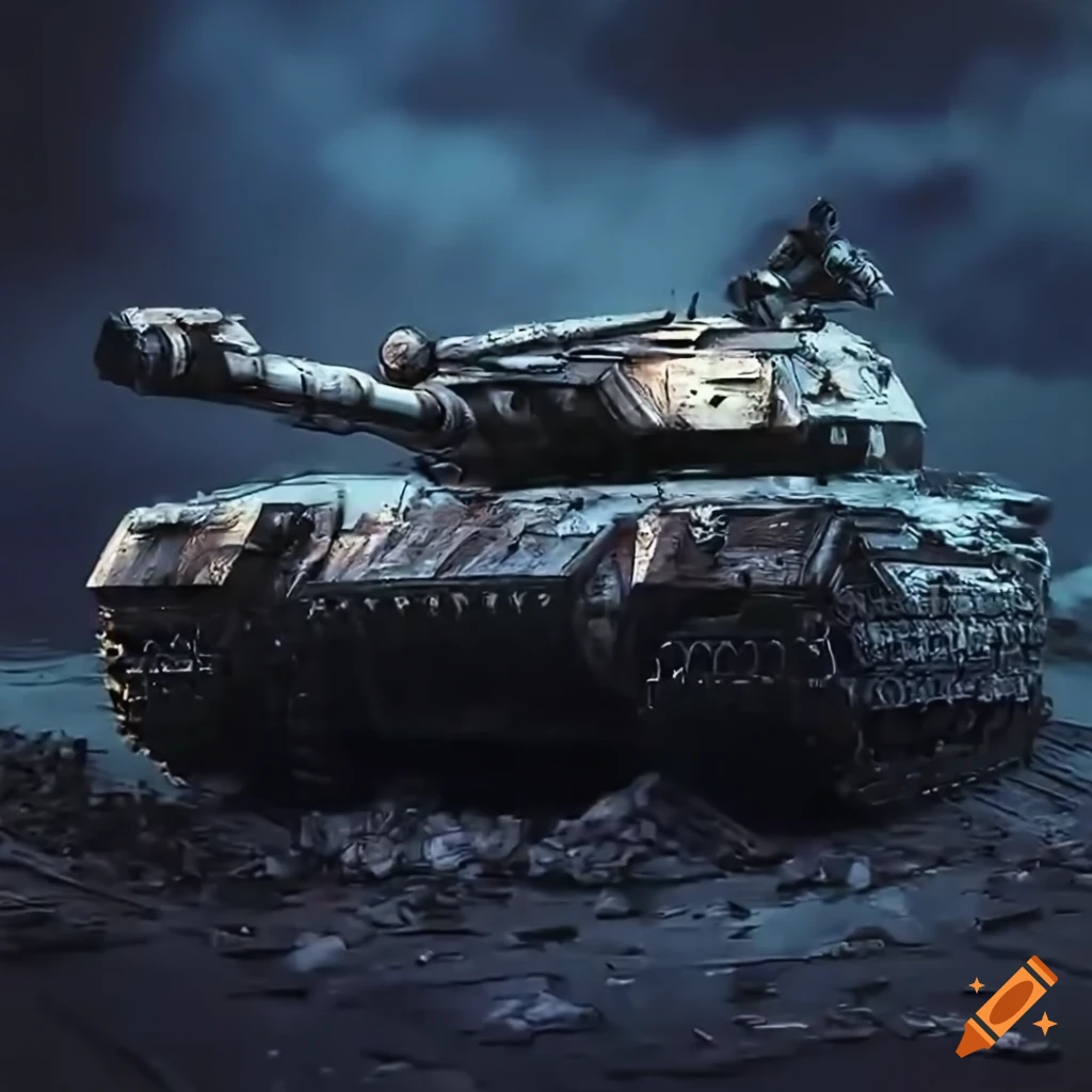 Futuristic tank in war zone night rain muddy 4k on Craiyon