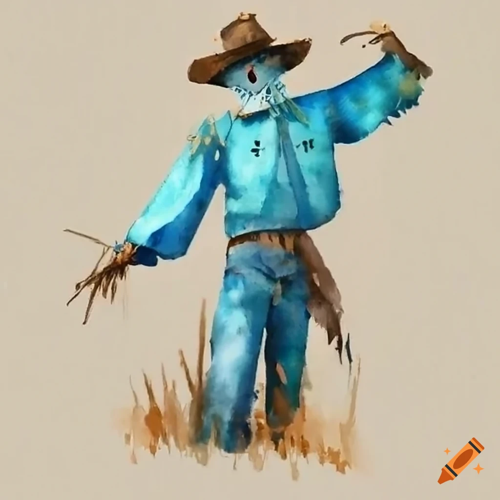 Beige and light blue scarecrow in the wild west