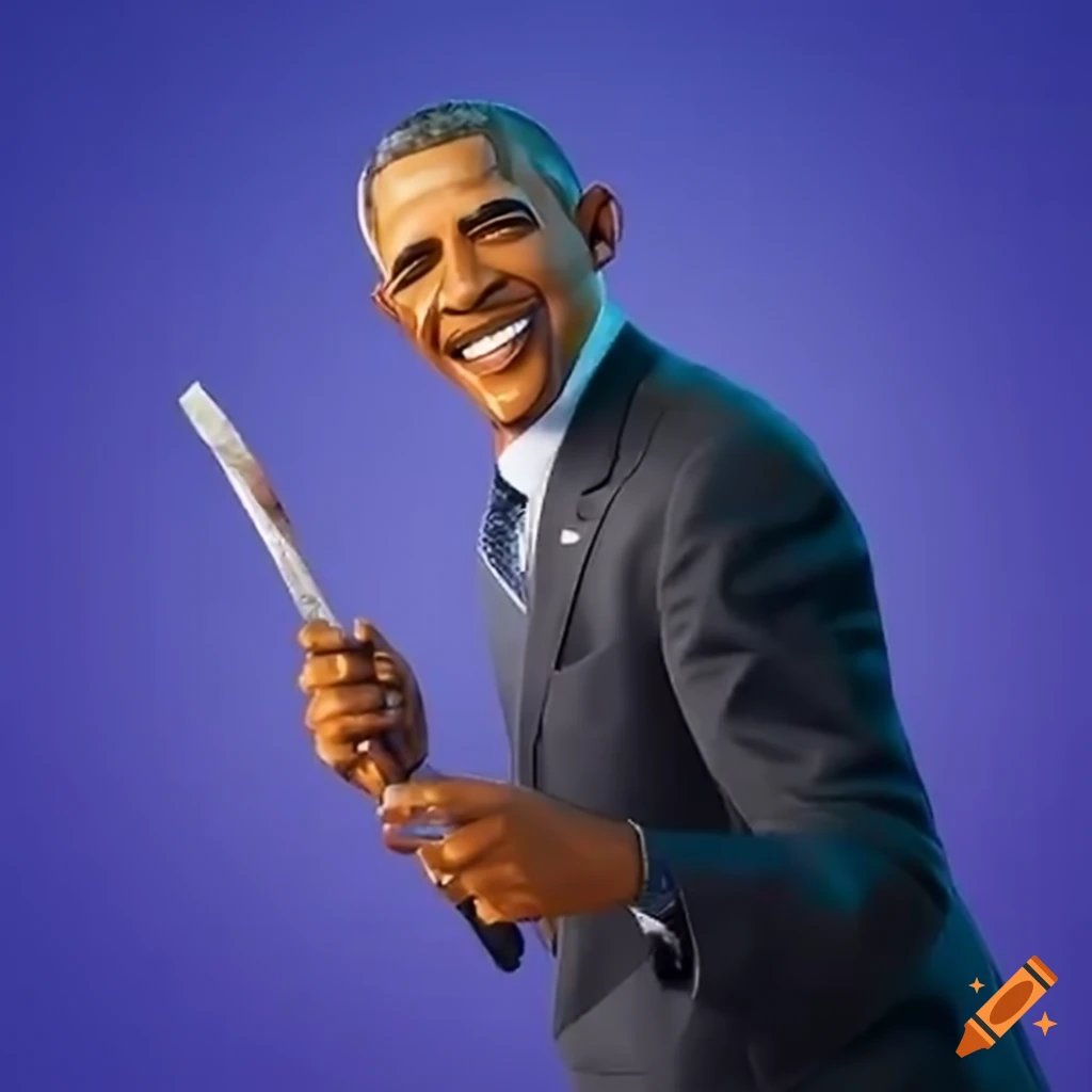 Obama in fortnite with a pickaxe that looks like the flag of the usa