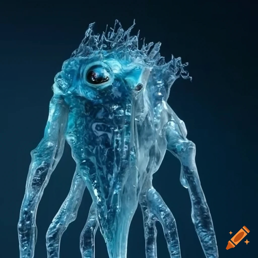 A thin, lean ice insectoid monster made of thin transparent icicles