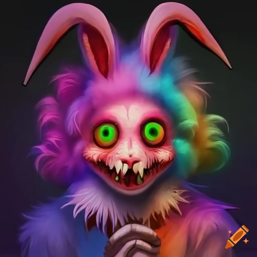 Nice bunny monster that has rainbow fur and a creepy smile. They wear ...