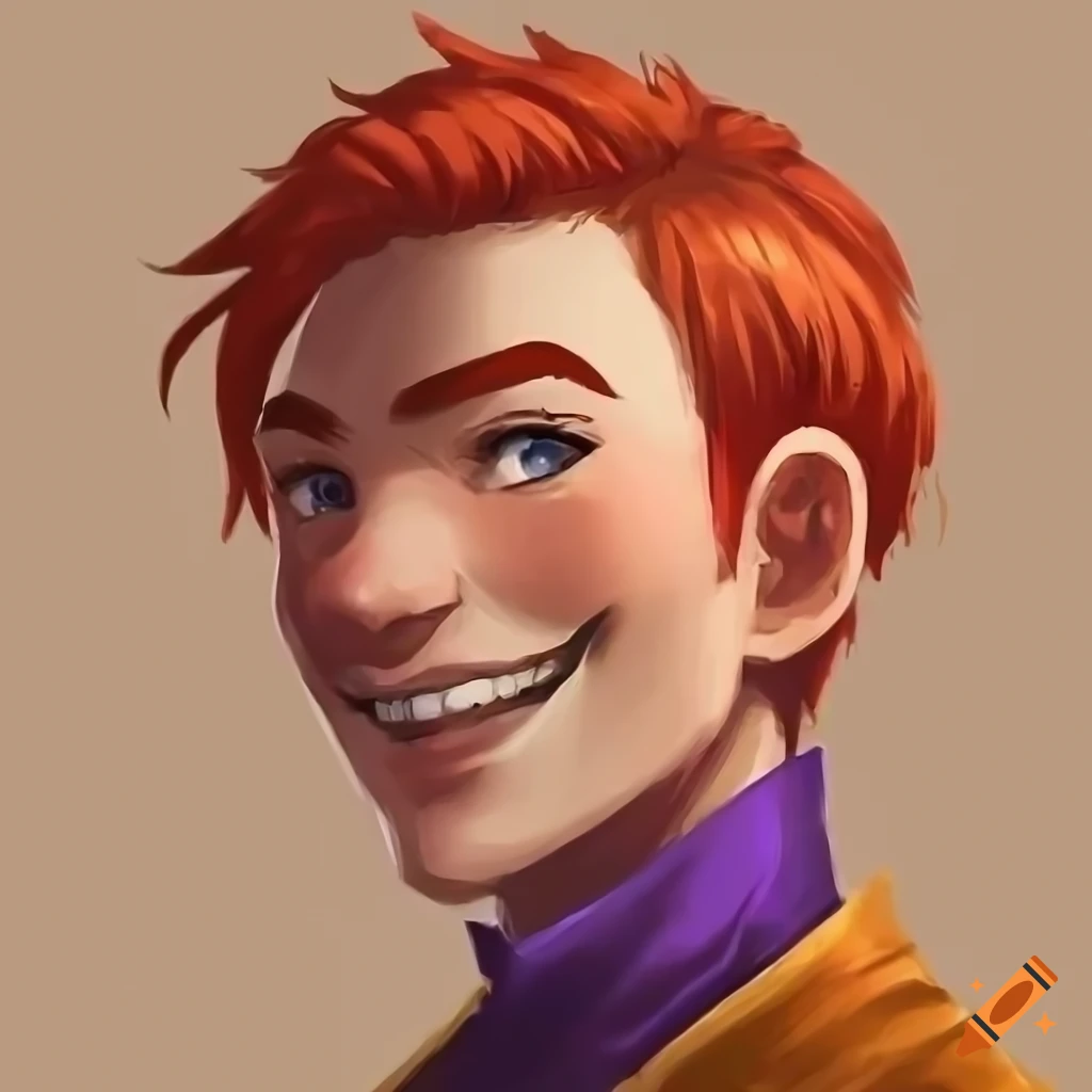 Cheerful young mailman, human male, monk d&d character, short red hair ...