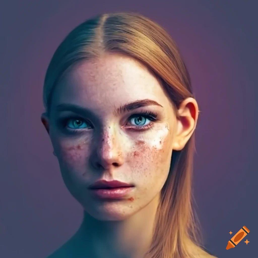 Beautiful young woman very light freckles