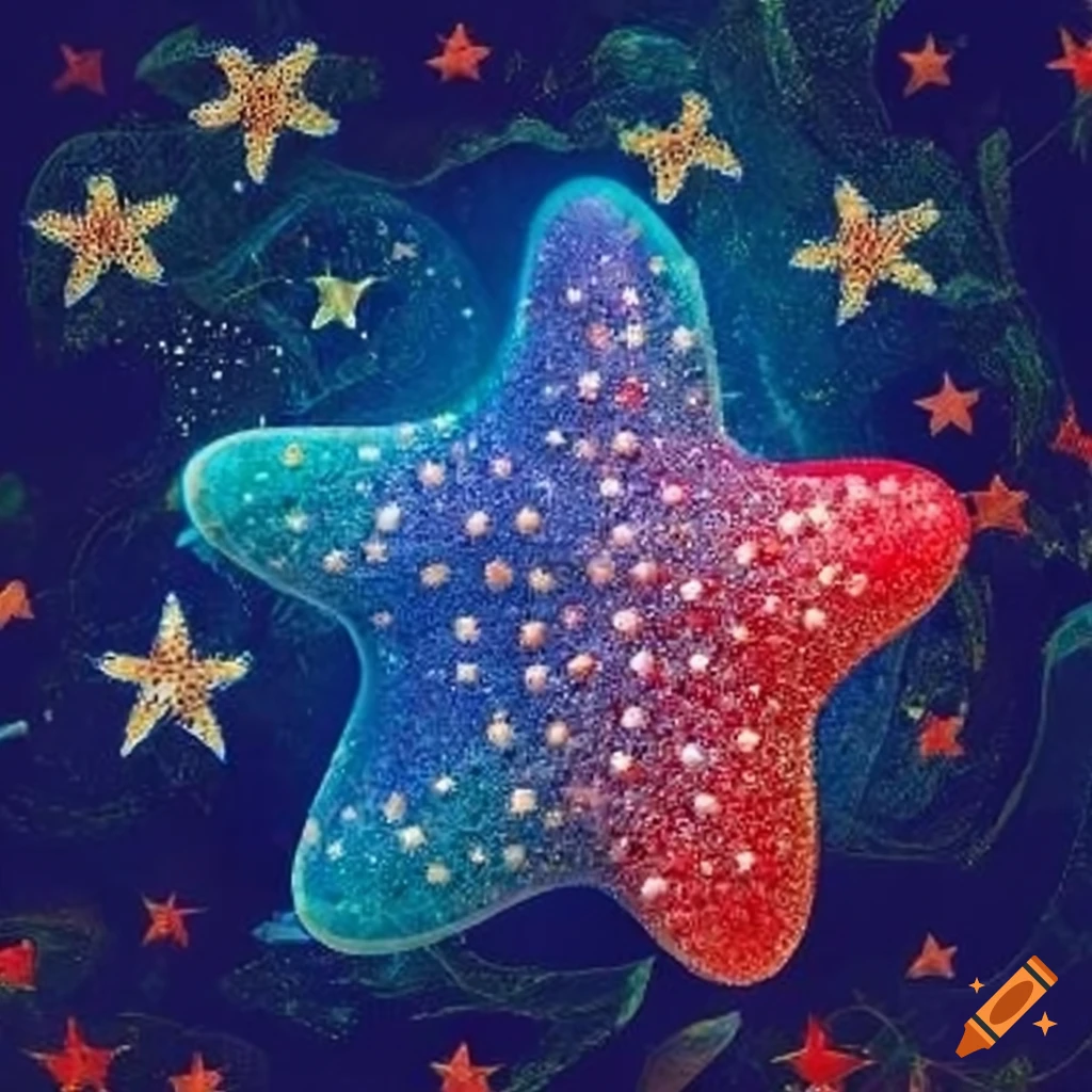 Star pattern, featuring starfish and sunflowers, star-studded, in ...