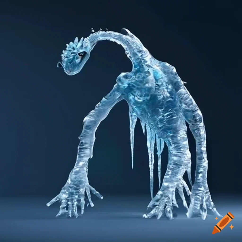 A thin, lean ice insectoid monster made of thin transparent icicles
