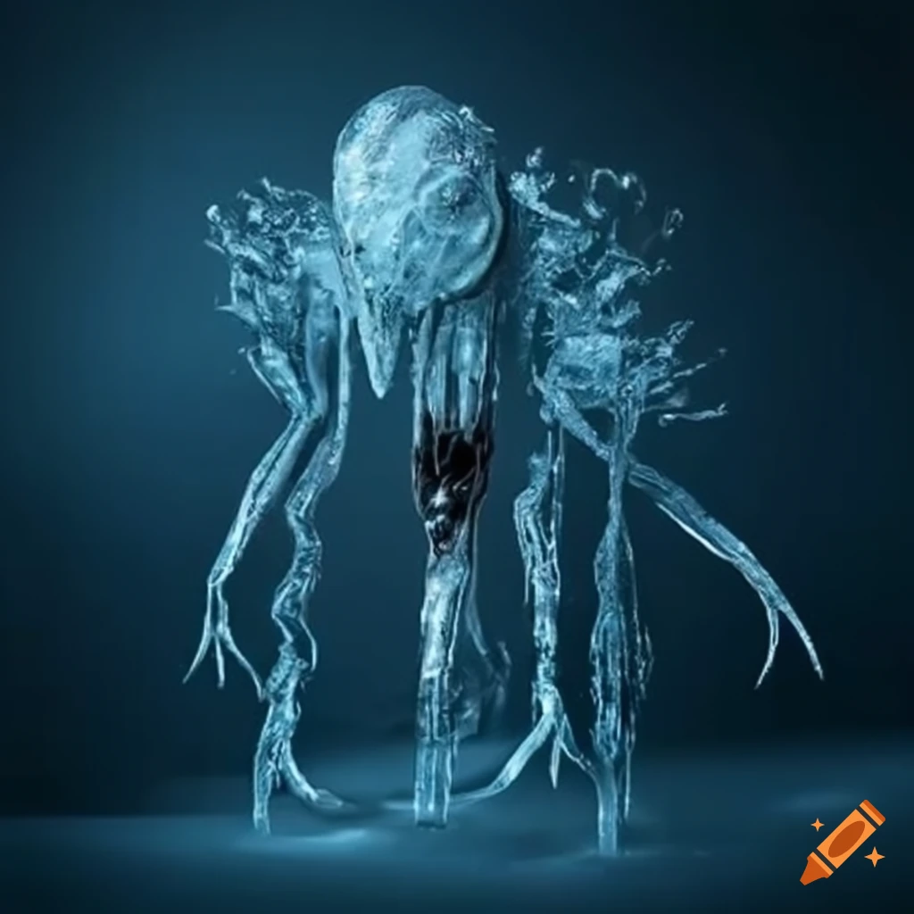 A thin, lean ice insectoid monster made of thin transparent icicles