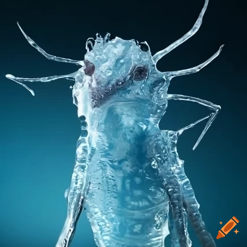 A thin, lean ice insectoid monster made of thin transparent icicles