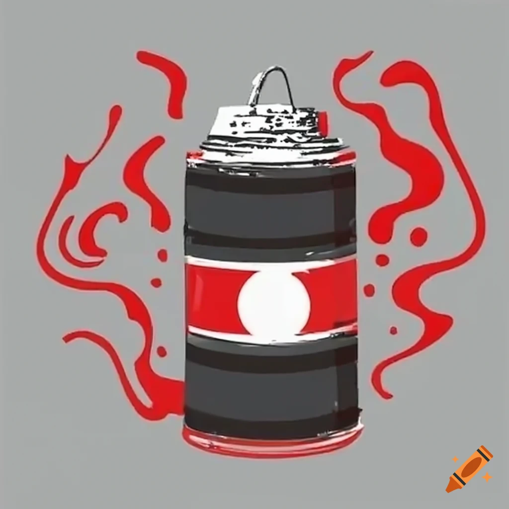 An explosive canister releasing red, white, and black colors on Craiyon