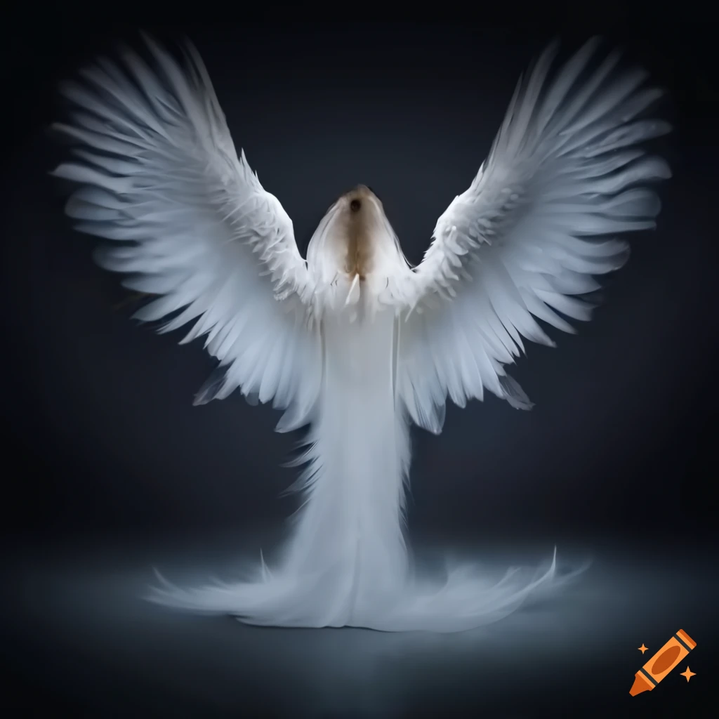 White wings with beautiful fluffy feathers in front of a wall ...