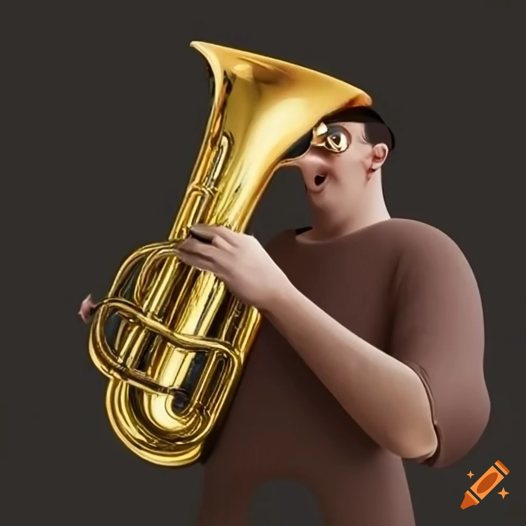 Man with a tuba for a nose