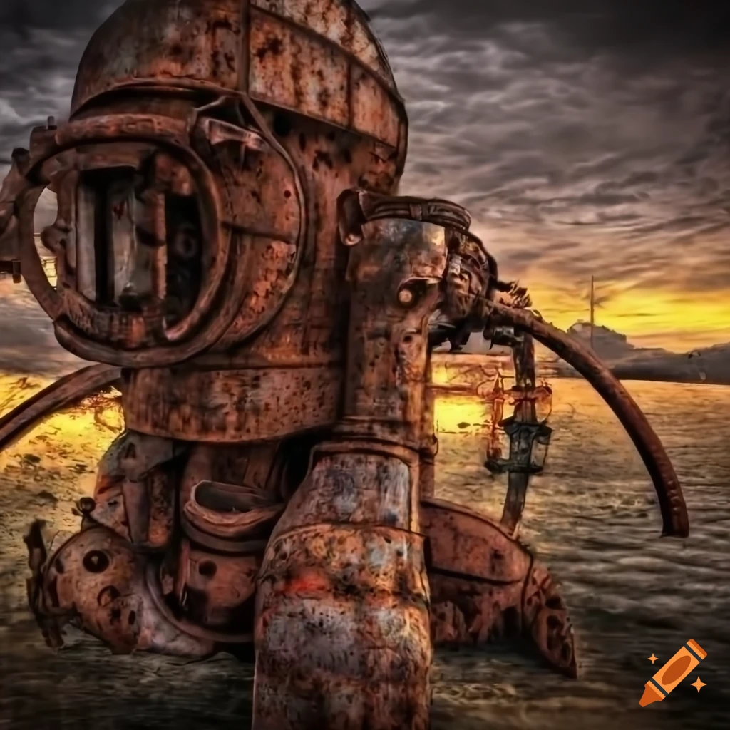 The thrashing limbs of the rust machine, hdr photo-realistic on Craiyon