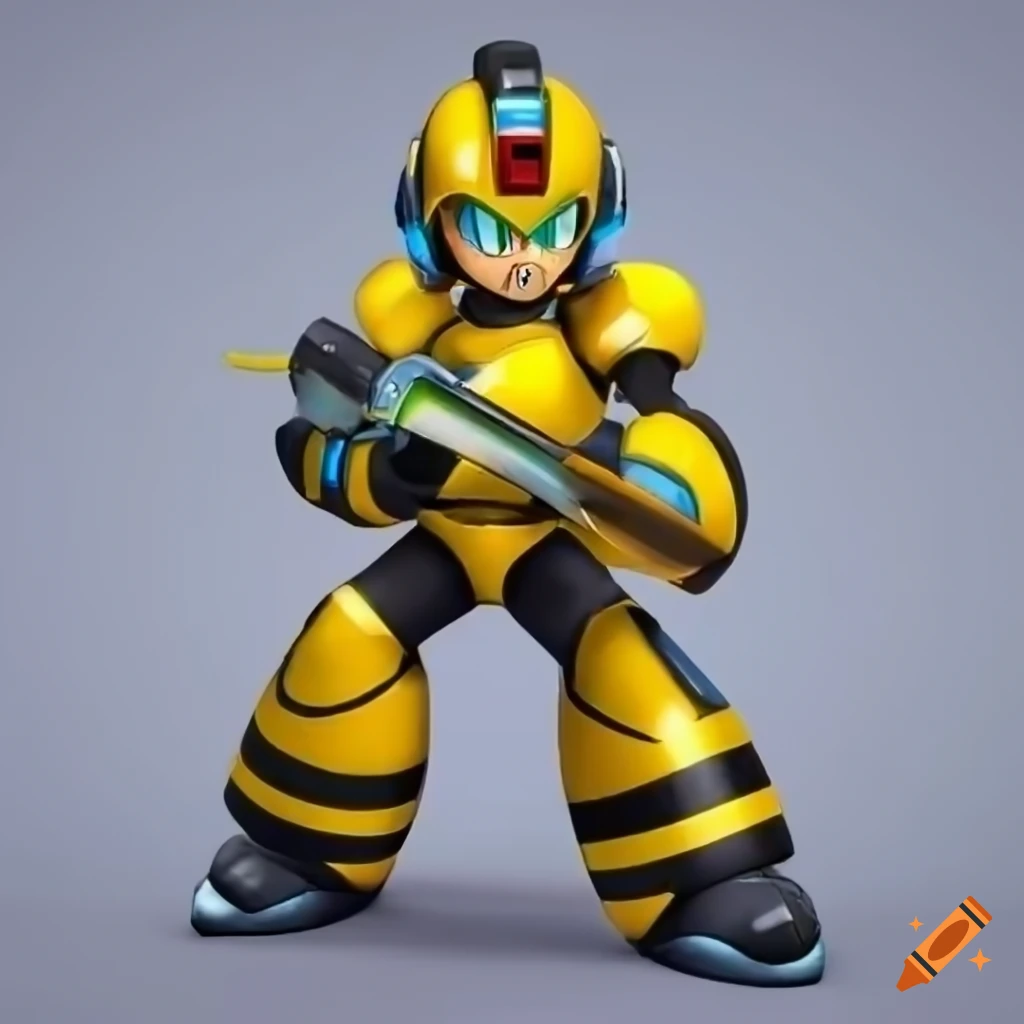 Detailed bee themed MegaMan villain. Black and yellow stripes. Bee ...