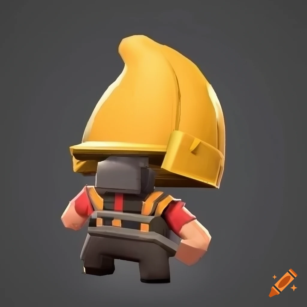 Tf2 engineer wearing a quirky banana hat, ready to build