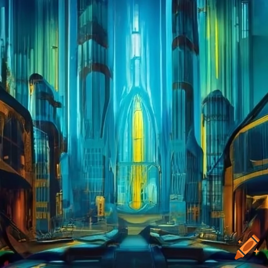 Futurist giant city weird design complex structures yellow strange ...