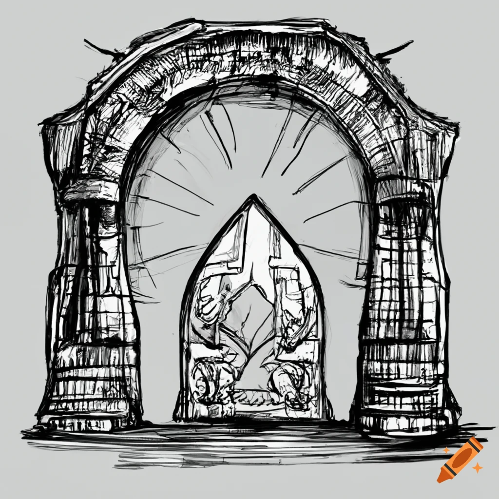 Sketch of a fantasy portal gate concept on Craiyon