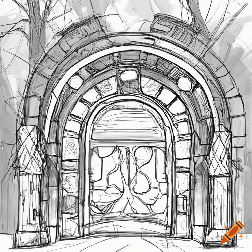 Portal gate concept art line sketch