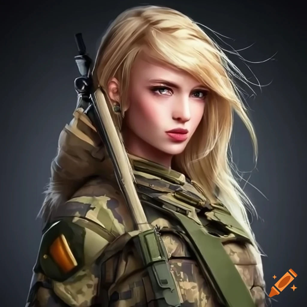 Attractive blonde hair girl soldier