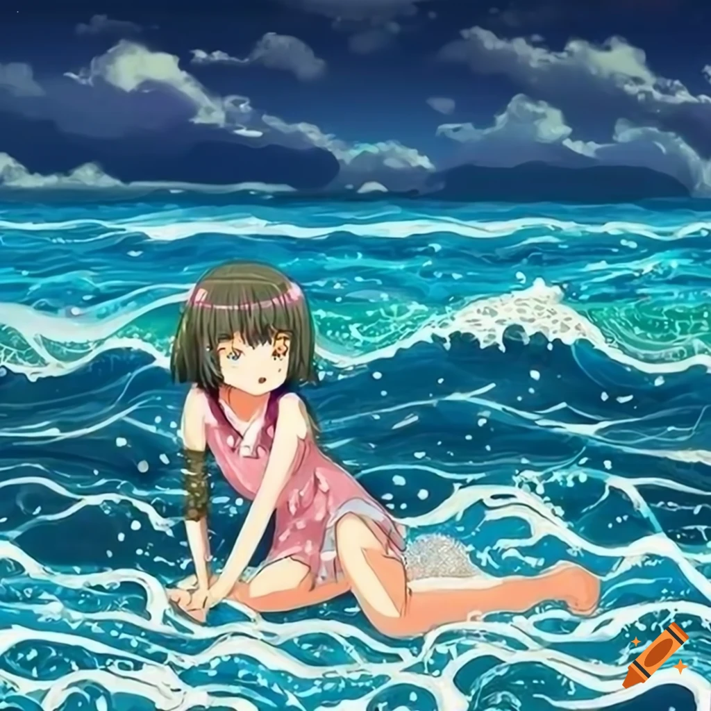 Artwork of a peaceful girl asleep under the ocean waves on Craiyon