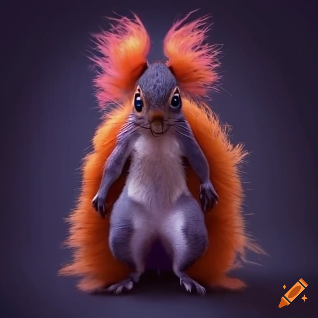 Antropomorphic squirrel with long firered hair in a cyberpunk style on ...