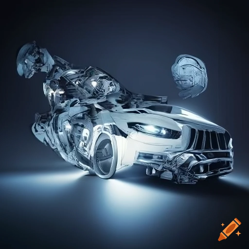 Exploded view of a futuristic car headlamp on Craiyon