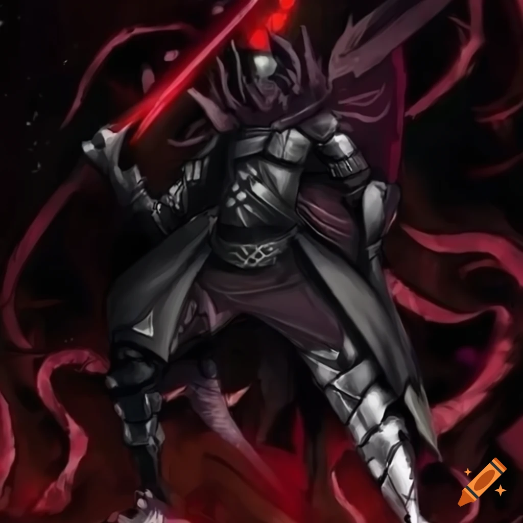 Orochimaru fusion Doomsday as black armor knight with red scythe on Craiyon