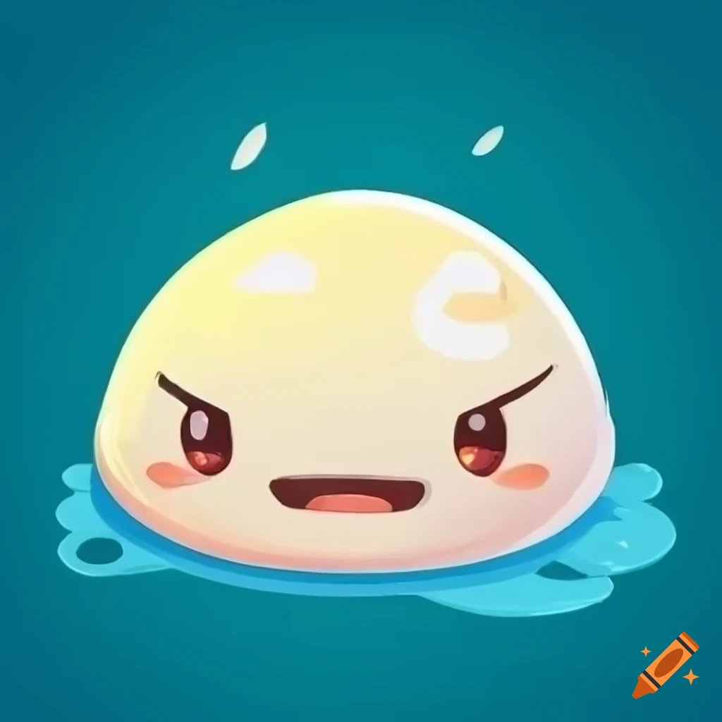 Adorable anime slime creature with angry eyebrows on Craiyon
