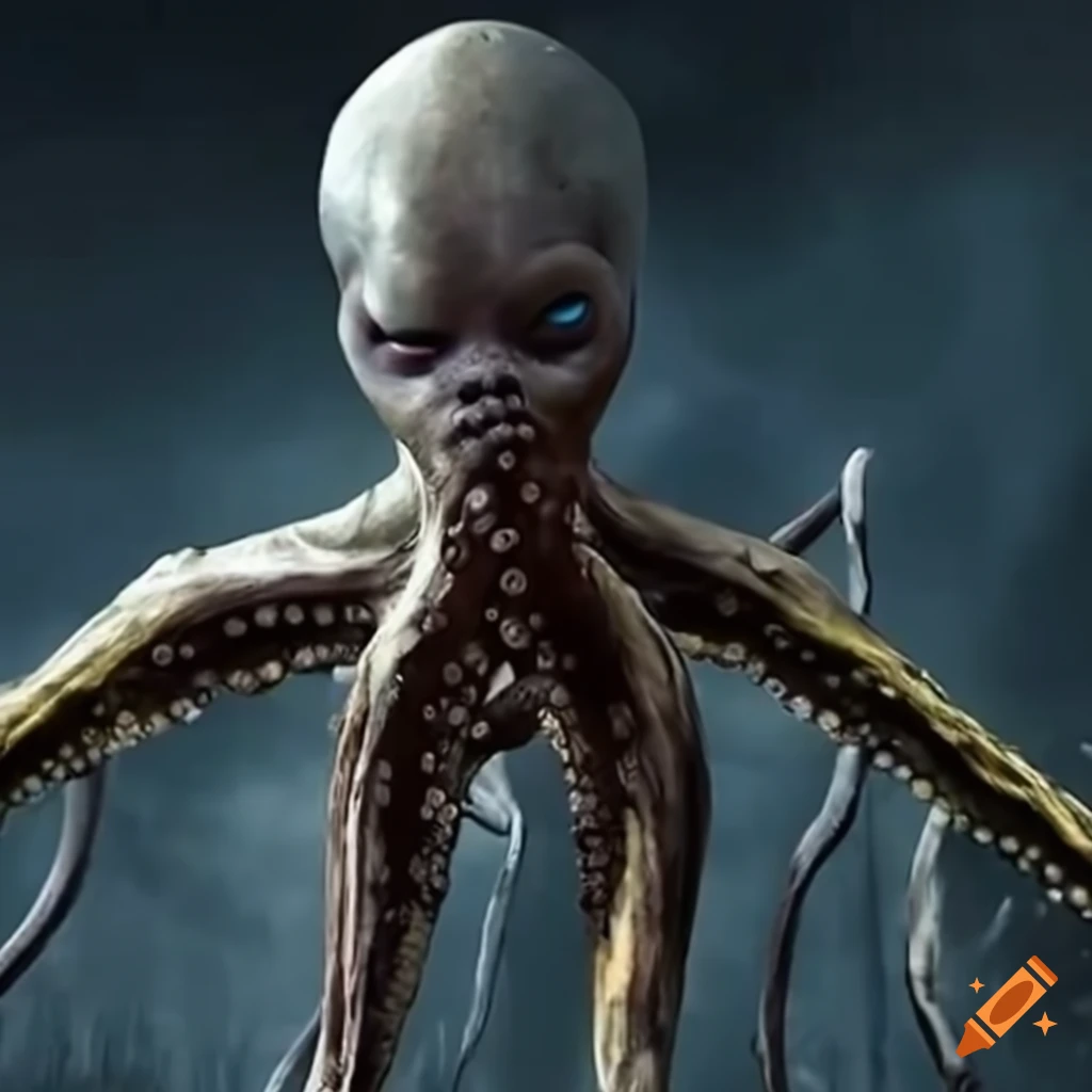 Bipedal octopus humanoid like the aliens in the movie arrival on Craiyon