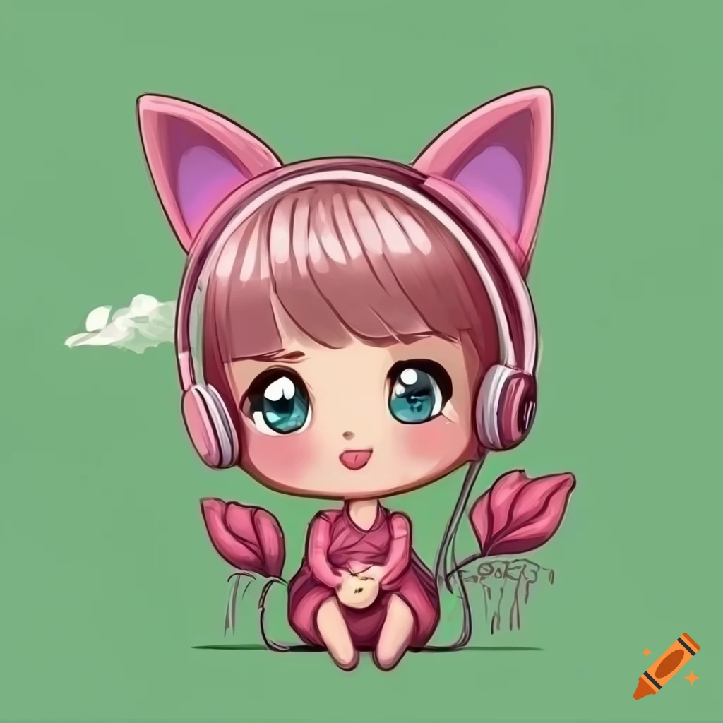 Anime Chibi With Headphones Girl