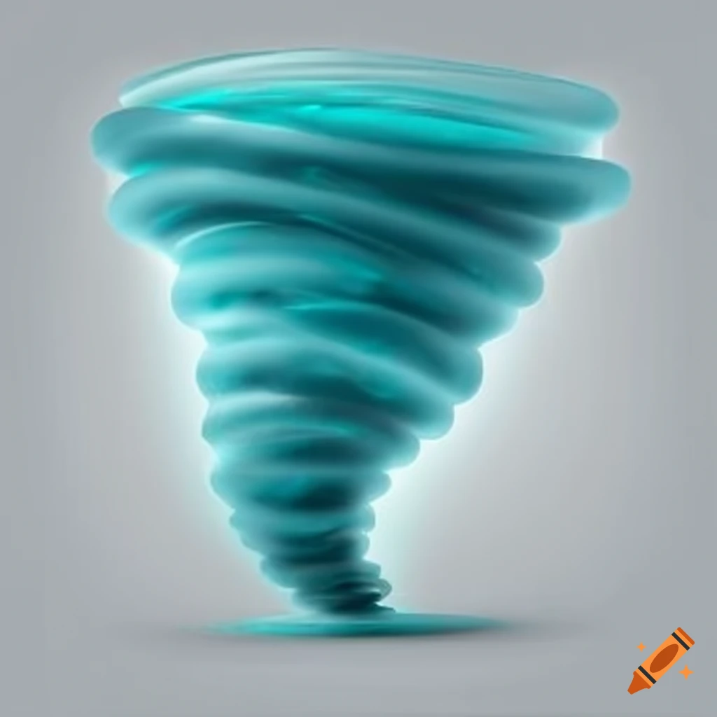 A large bright turquoise tornado on a white background