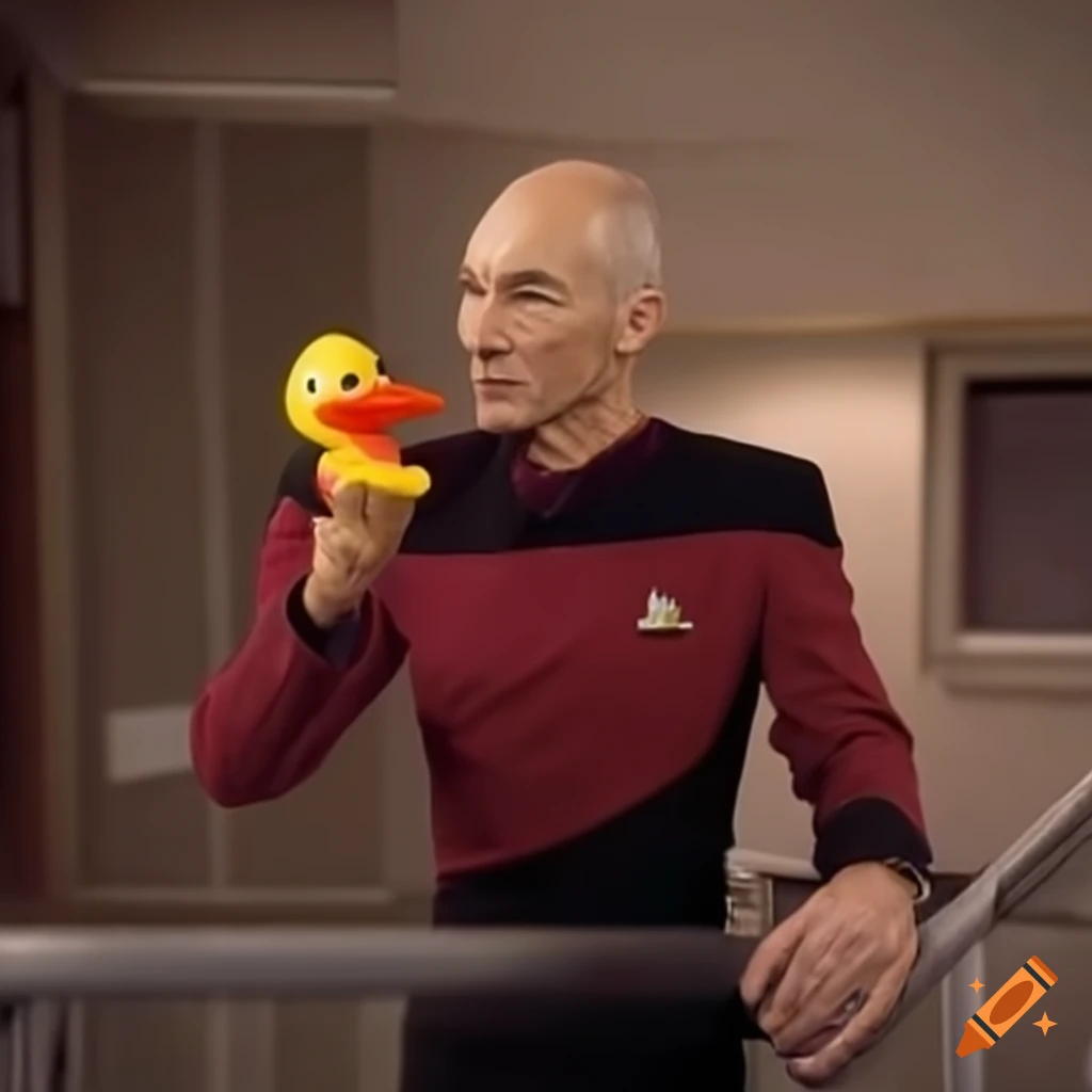 Captain Jean-Luc Picard standing on the bridge of the Enterprise ...