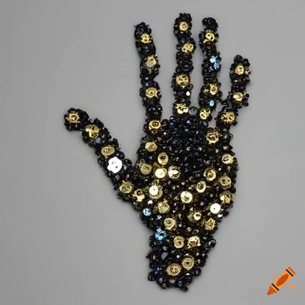 Beaded sequin palmistry hand shaped beadwork in the color black on Craiyon
