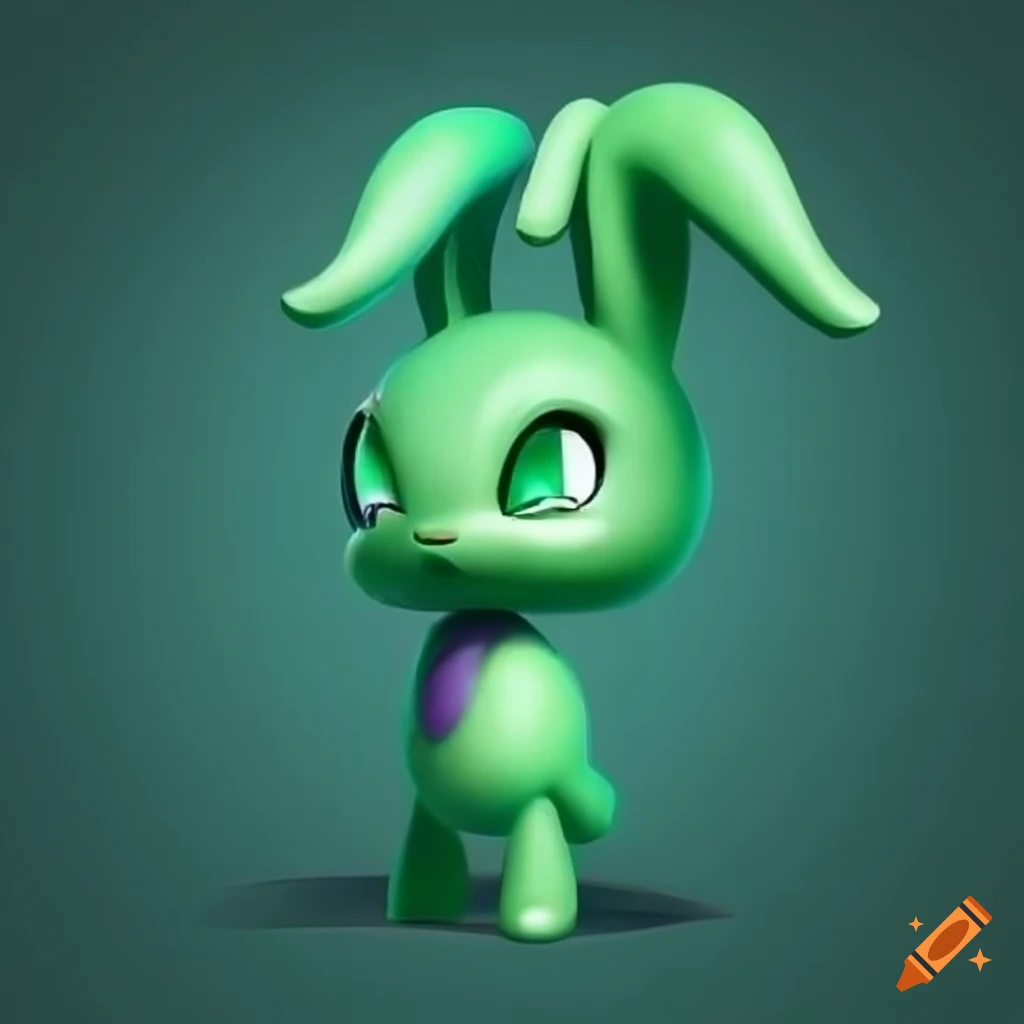 Feminine green rabbit-like creature inspired by Pokémon on Craiyon