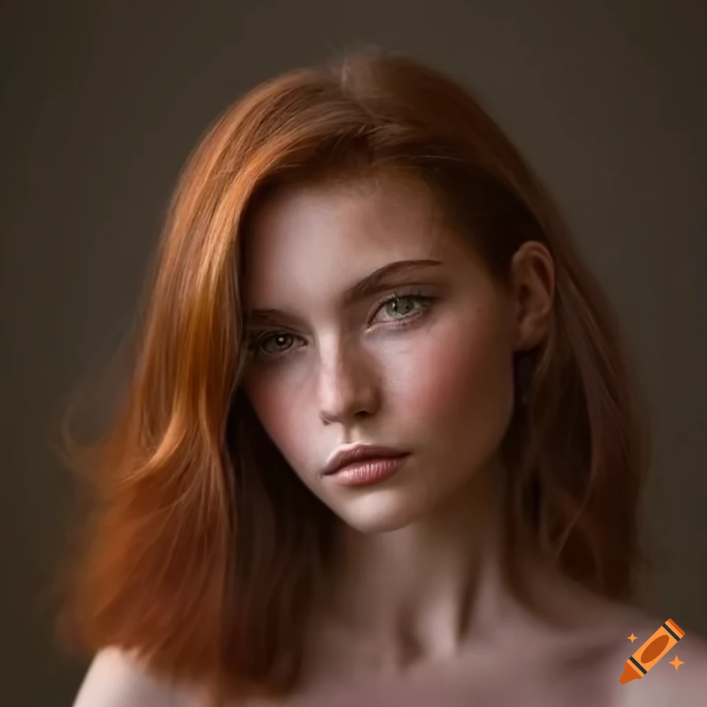 Beautiful Young Woman Shoulder Length Auburn Hair Very Light Freckles