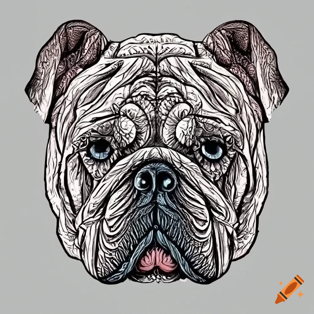 Colouring pages, mandala, dog image (bulldog), white background on Craiyon