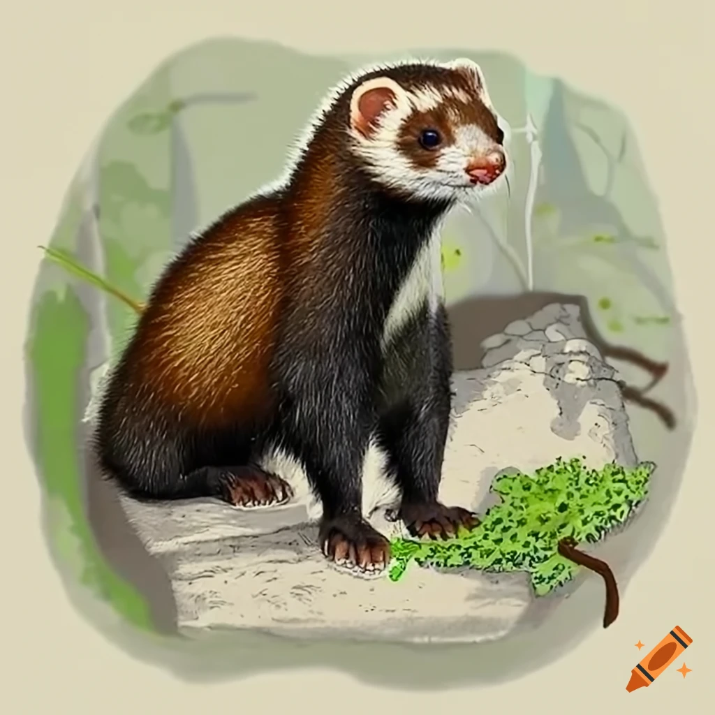 The picture depicts a European polecat, commonly known as an iltis. The ...