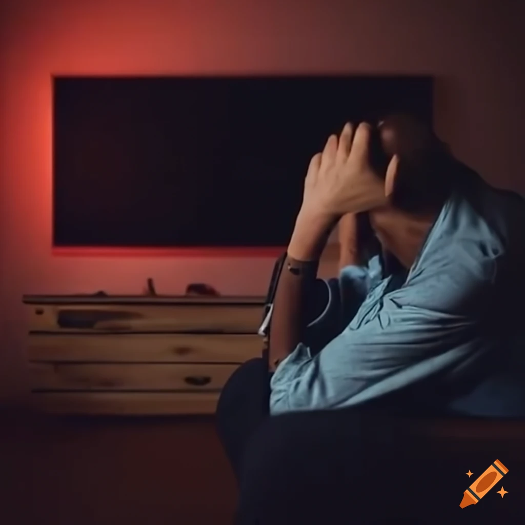Man watching television in frustration