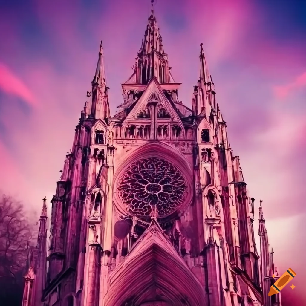 Pink gothic cathedral with heart
