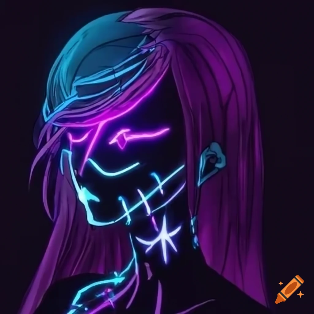 Character adopt dark neon anime cry on Craiyon