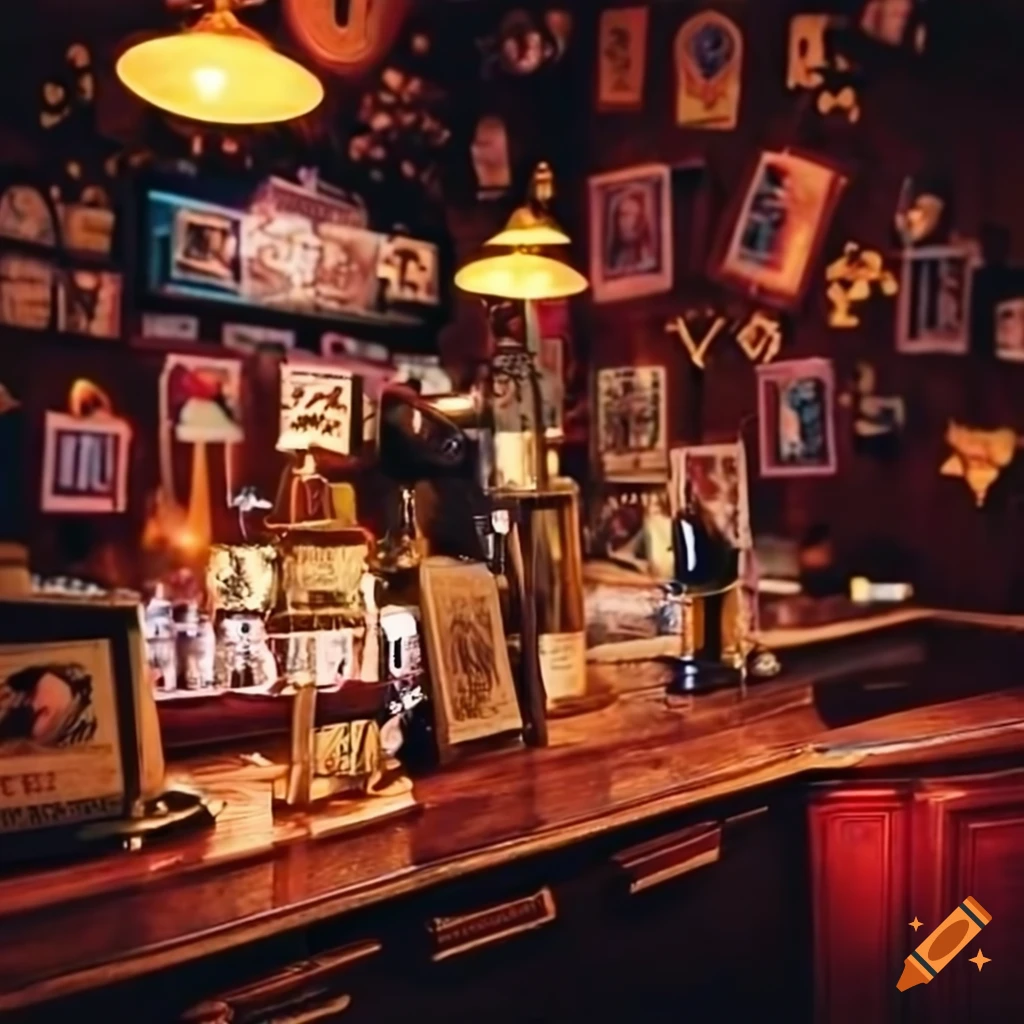 A lively pub hosting a trivia night with themed decorations on Craiyon