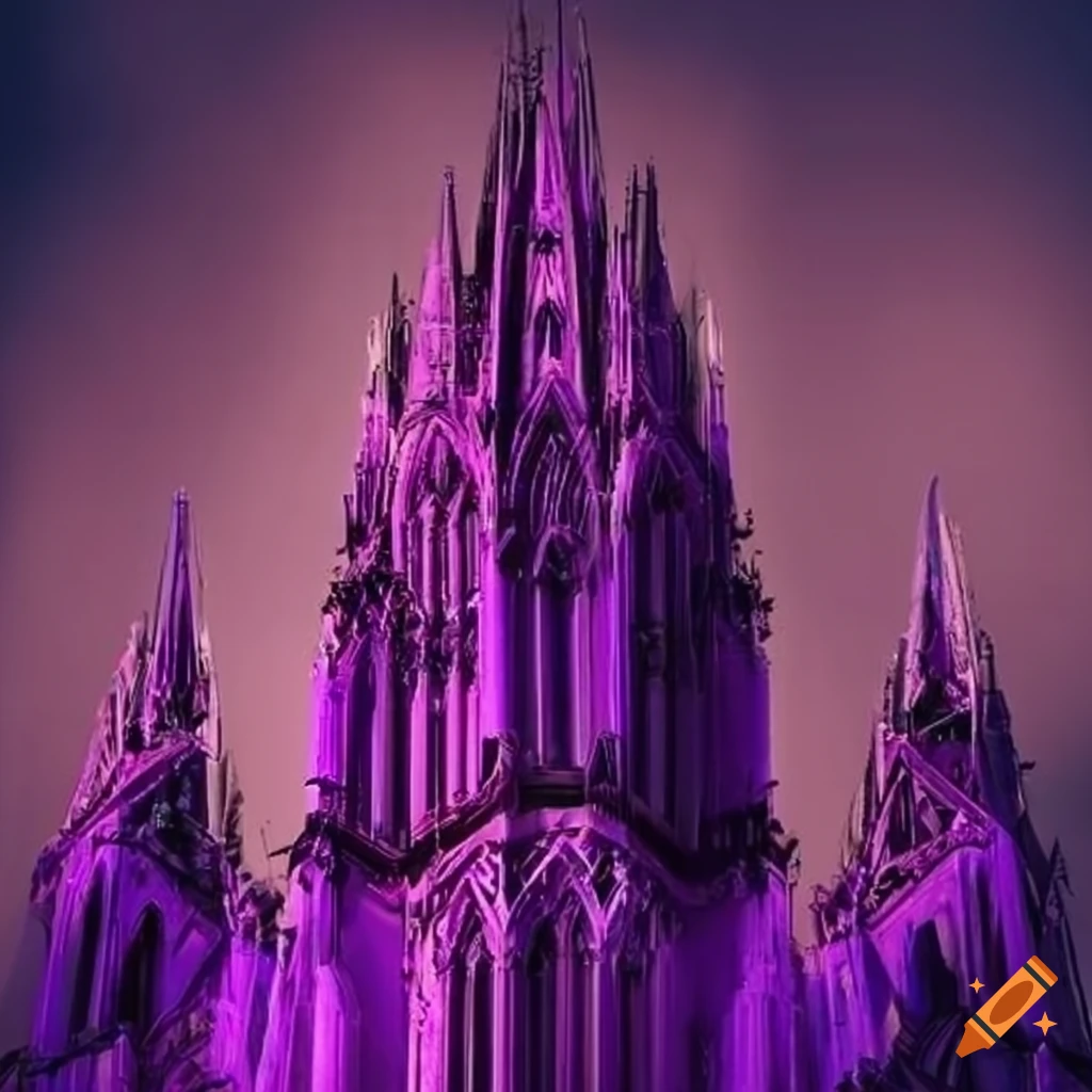Pink and violet gothic cathedral starship on Craiyon