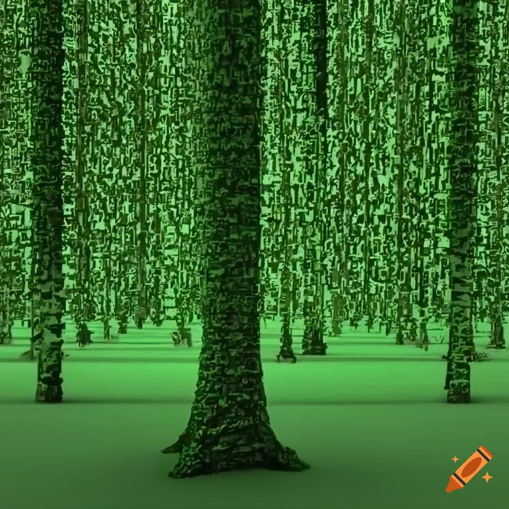 3d large forest as matrix code with numbers showing some full trees
