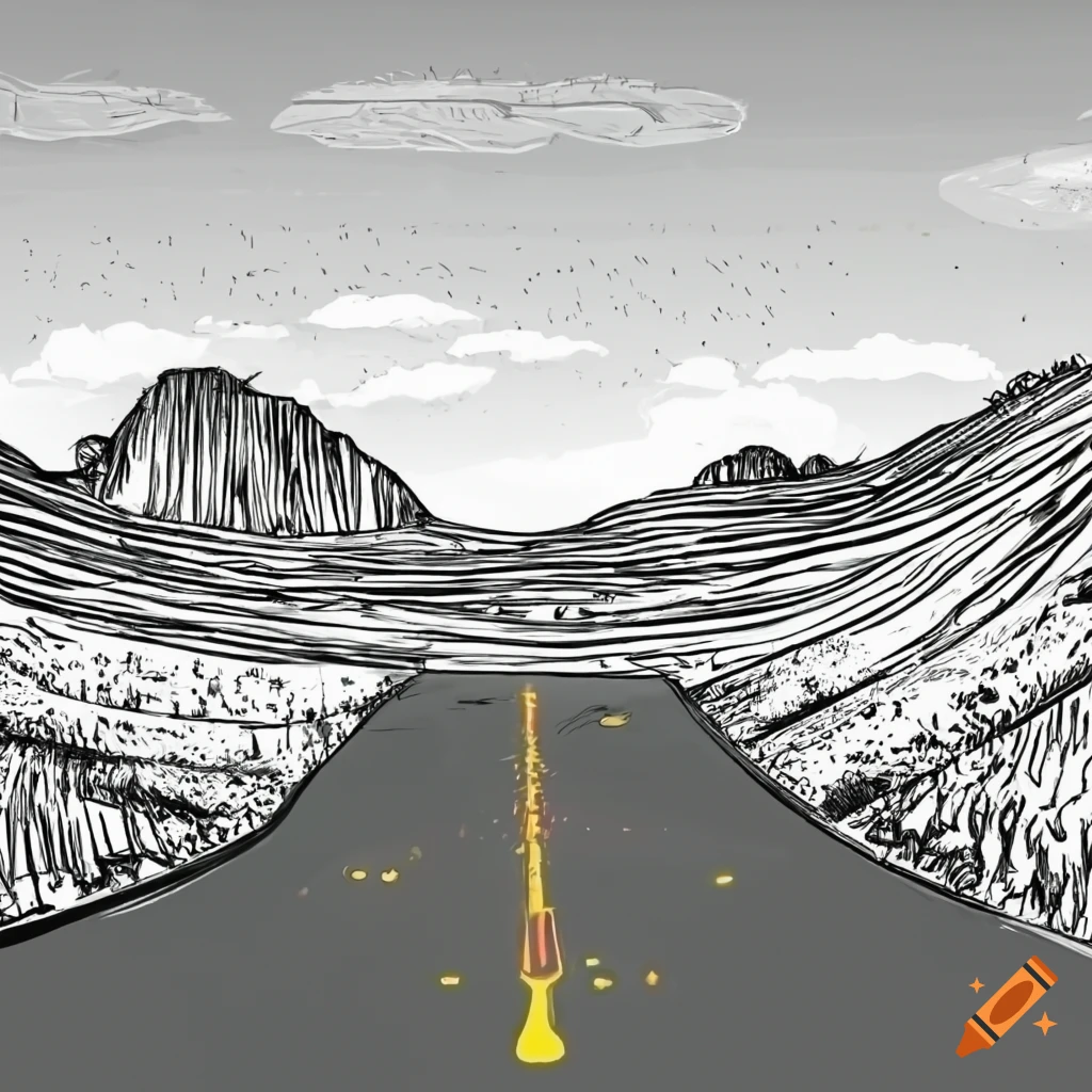 A drawing of a san luis potosi map deserted road in a black and white ...
