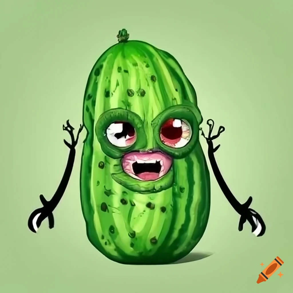 Cucumber with eyes, mouth and black thin arms on Craiyon