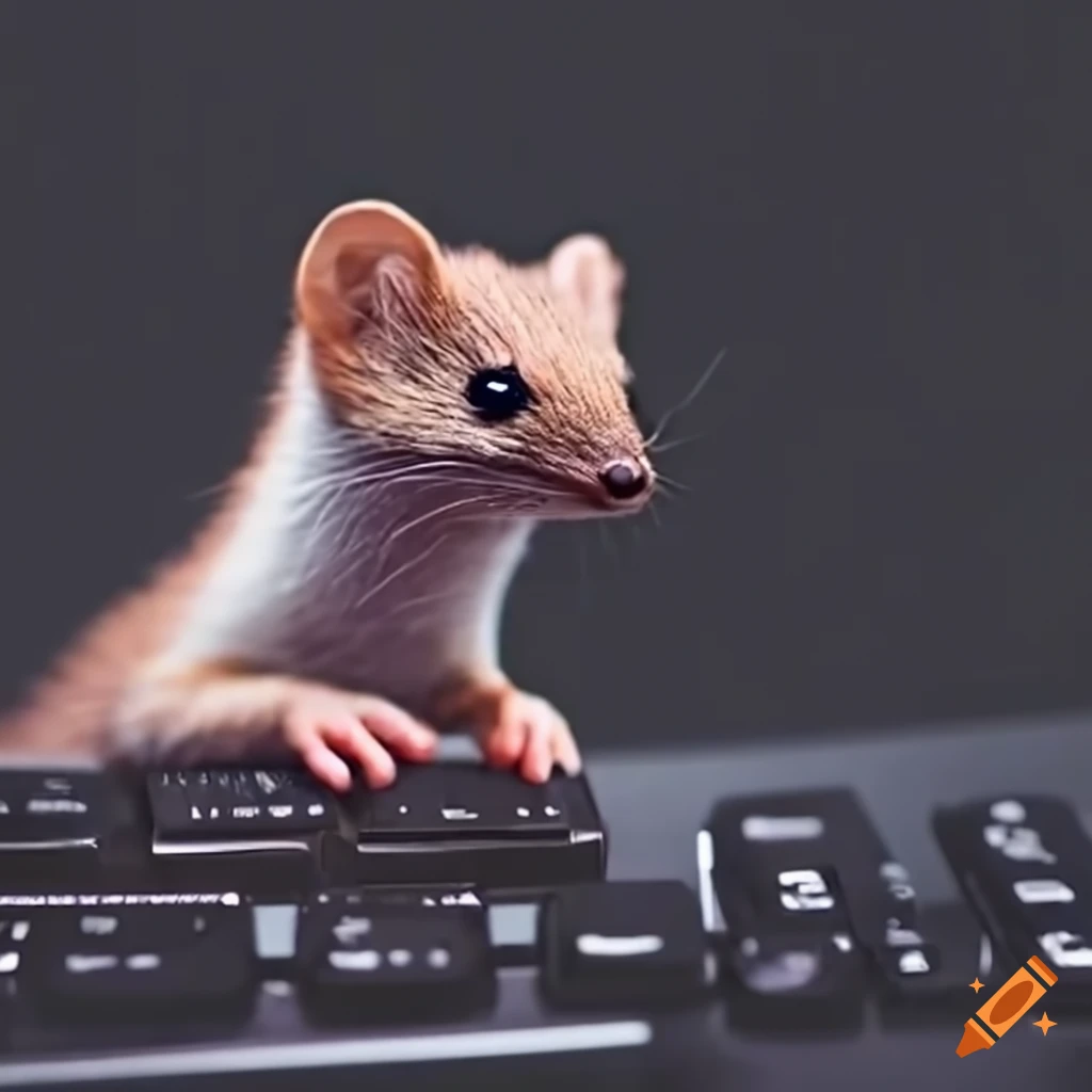 Weasel typing at computer keyboard on Craiyon