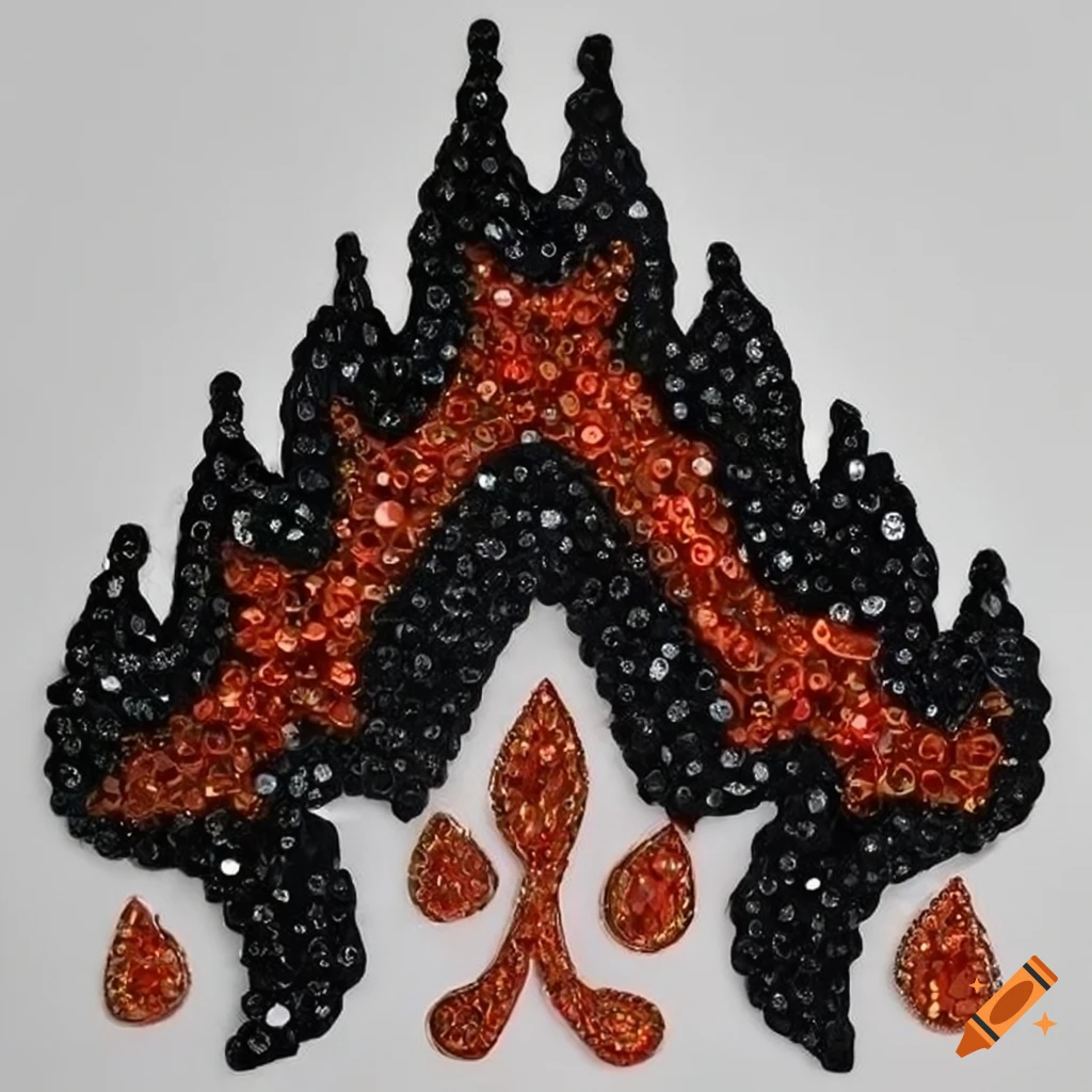 Beaded flame applique made with various size beads and sequin in the ...