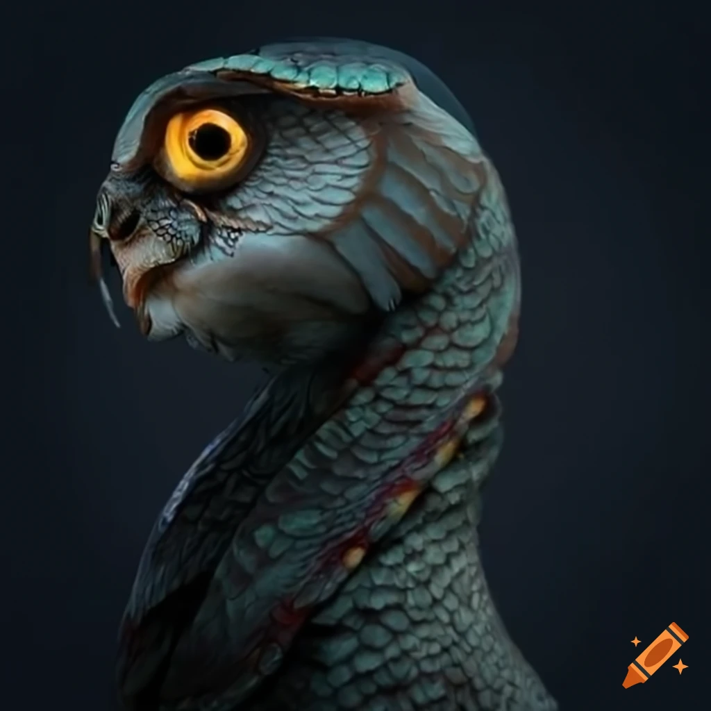 A fantasy creature with features of a snake and an owl on Craiyon