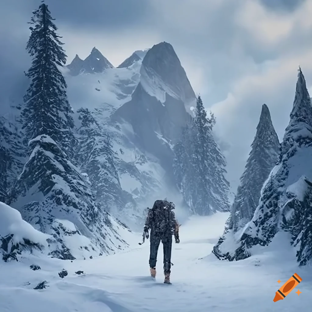 Trekking in the mountains, a heavy snowfall begins, quickly covering ...