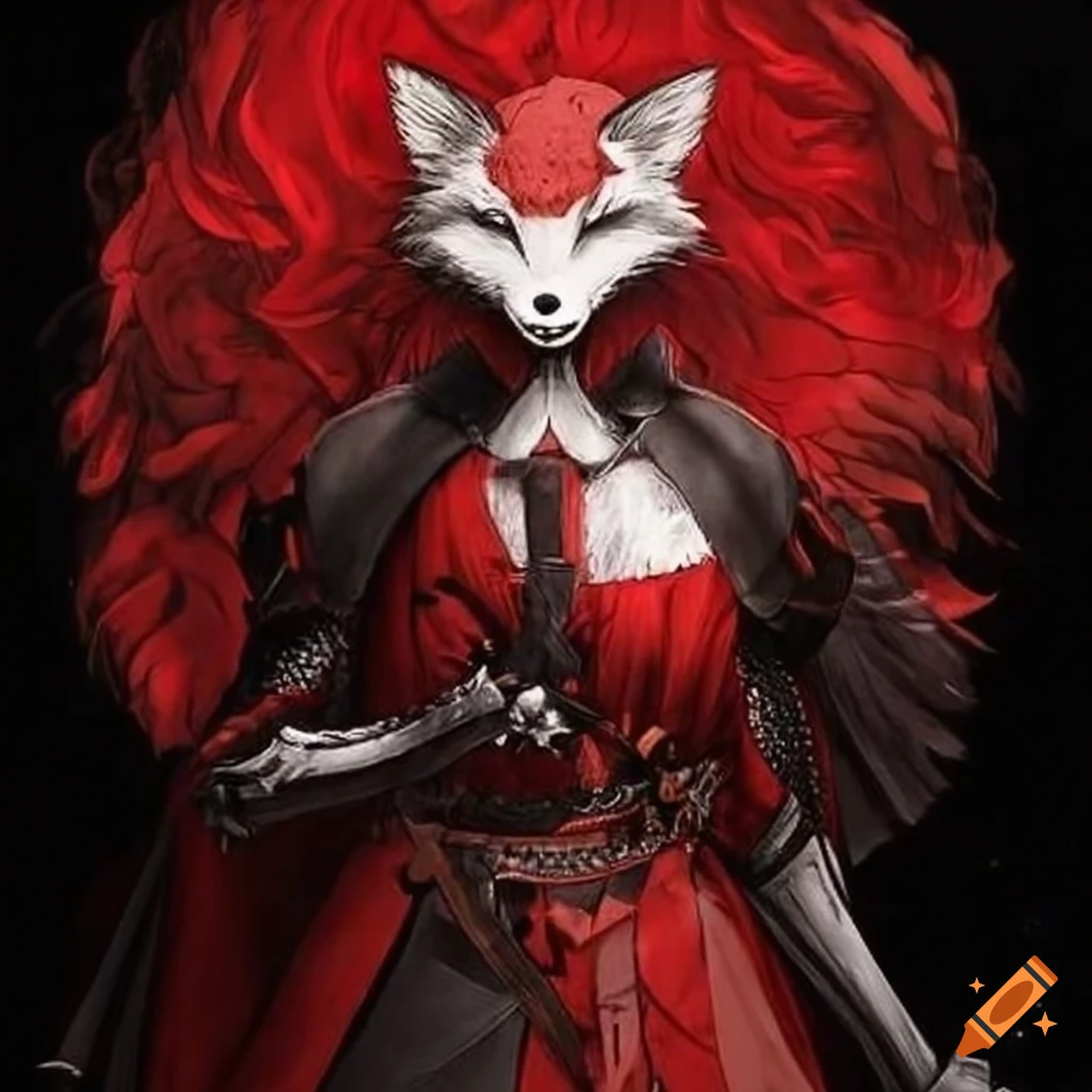 A regal fox adorned in armor and a flowing red cape
